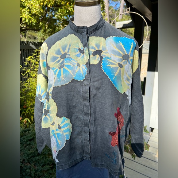 Citron | Tops | Citron Vintage Floral Print Shirt Jacket With Mandarin ...